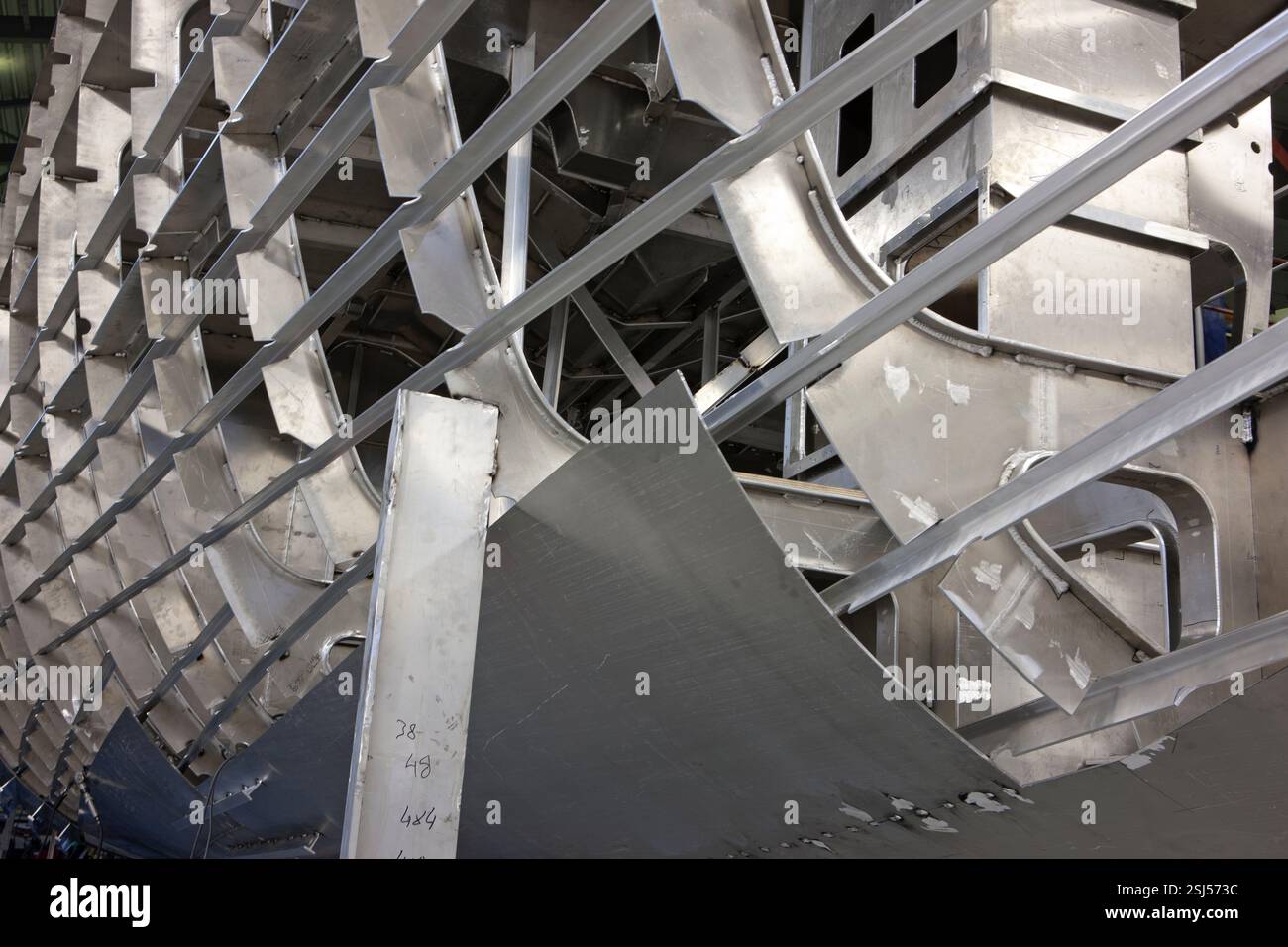 Shipbuilding Industry. Aluminium hull of a super sailing yacht being ...