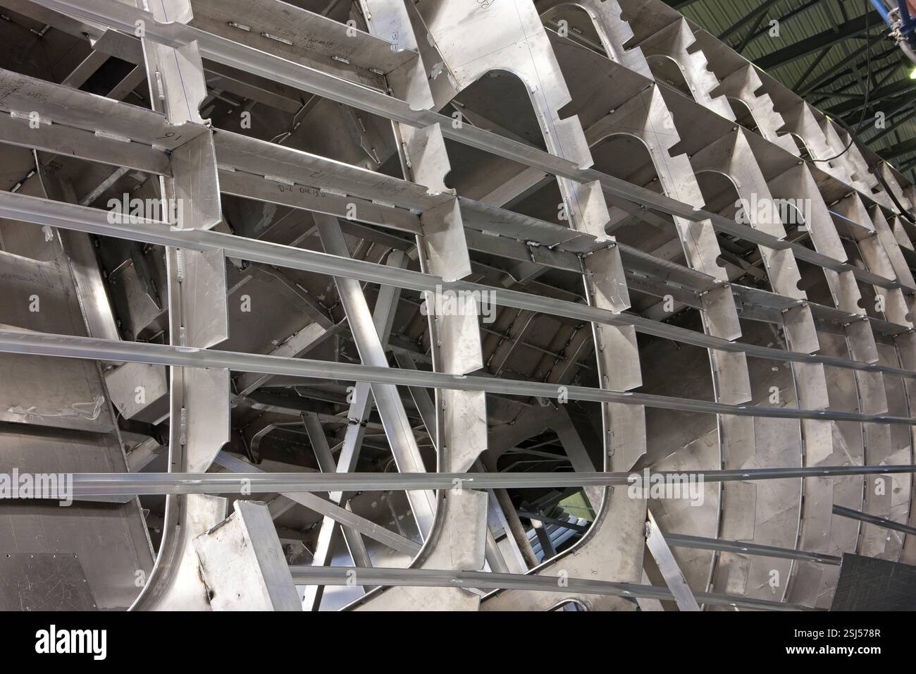 Shipbuilding Industry. Aluminium hull of a super sailing yacht being ...