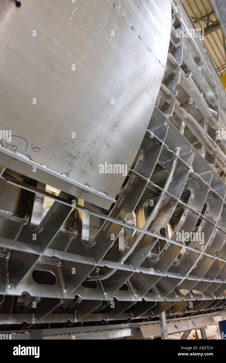 Shipbuilding Industry. Aluminium hull of a super sailing yacht being ...