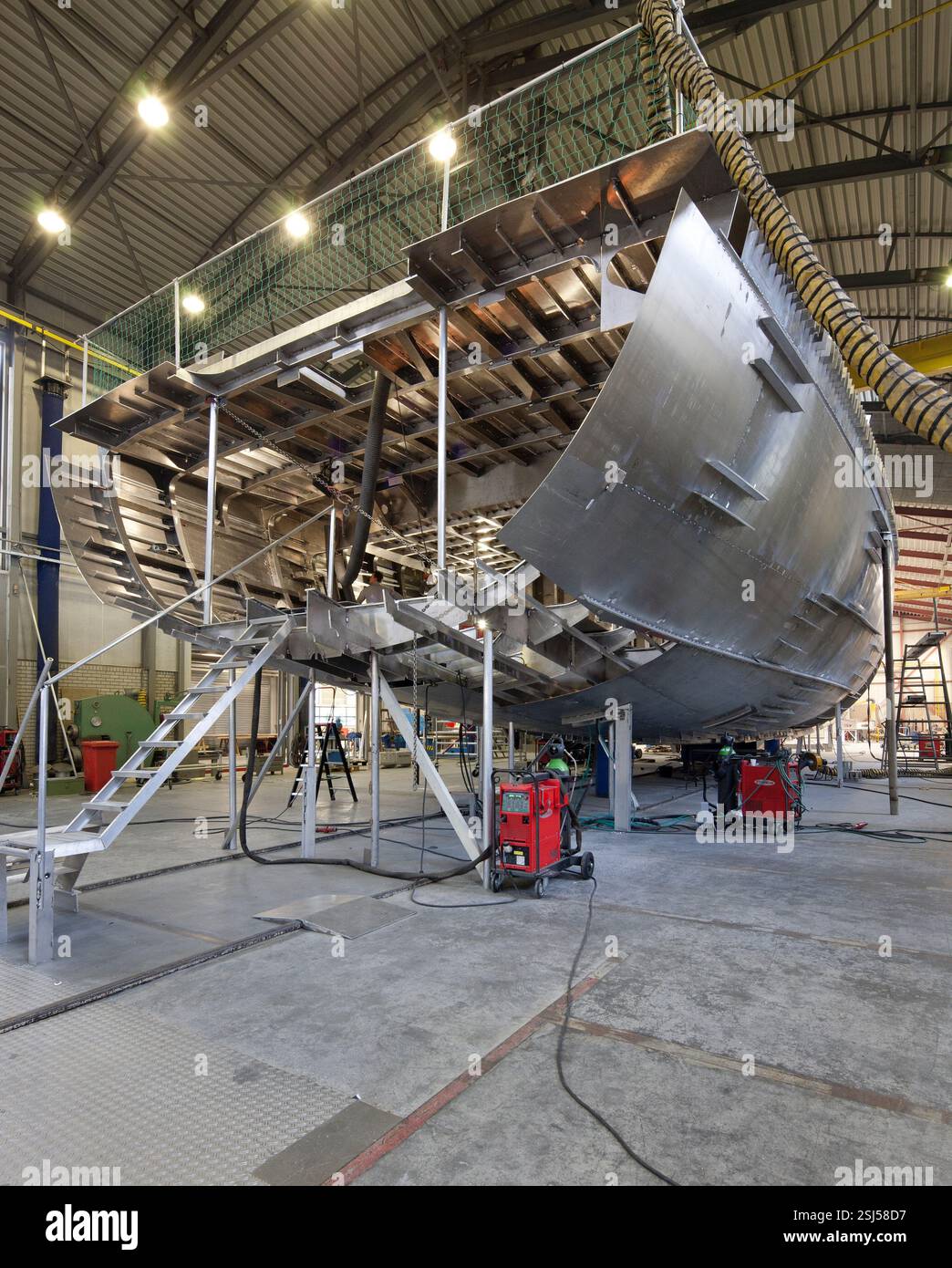 Shipbuilding Industry. Aluminium hull of a super sailing yacht being ...
