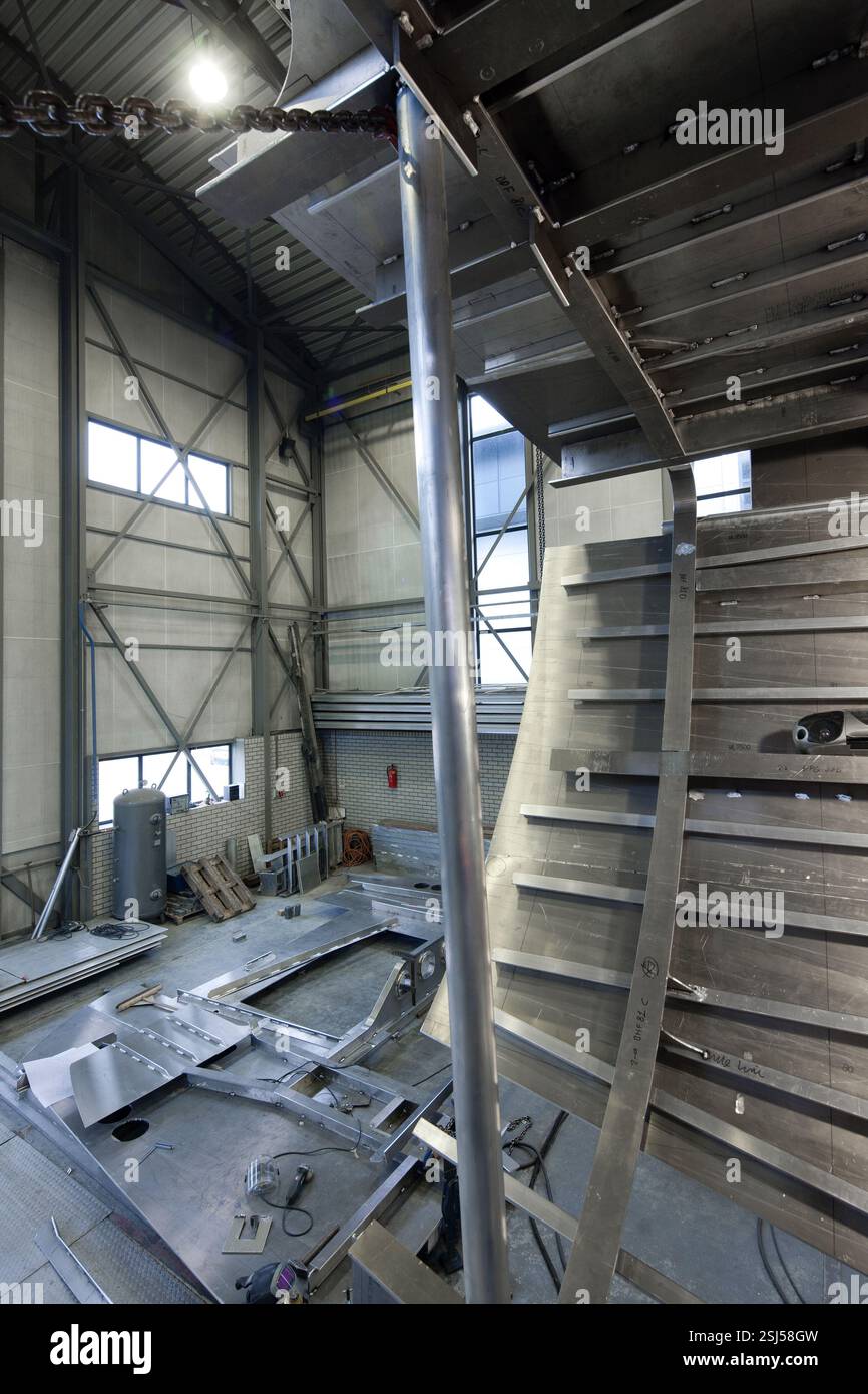 Shipbuilding Industry. Aluminium hull of a super sailing yacht being ...