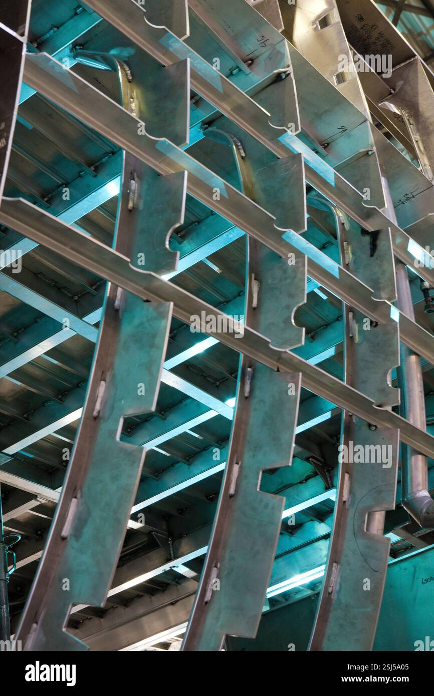 Welder at work welding aluminium. Shipbuilding Industry. Aluminium hull ...