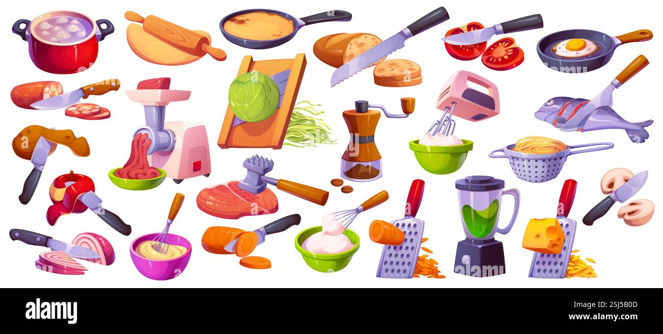 Cook food or cooking process and preparation tools, vector cartoon ...