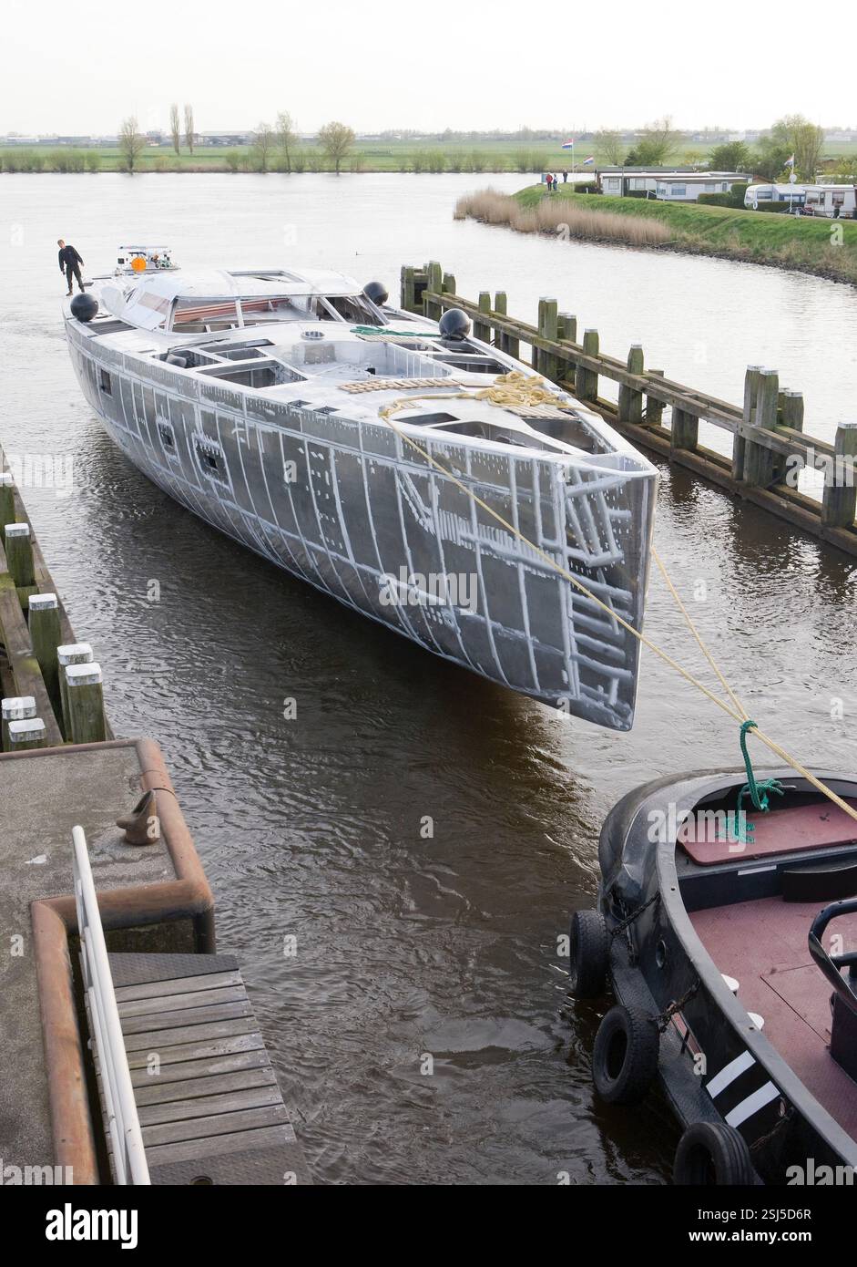 Shipbuilding Industry. Aluminium hull of a super sailing yacht being ...