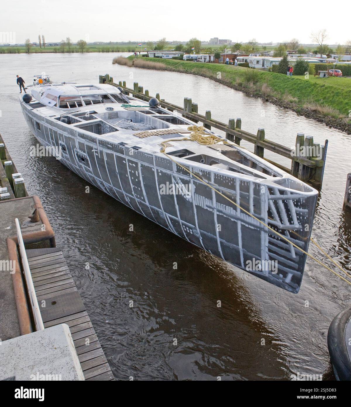 Shipbuilding Industry. Aluminium hull of a super sailing yacht being ...