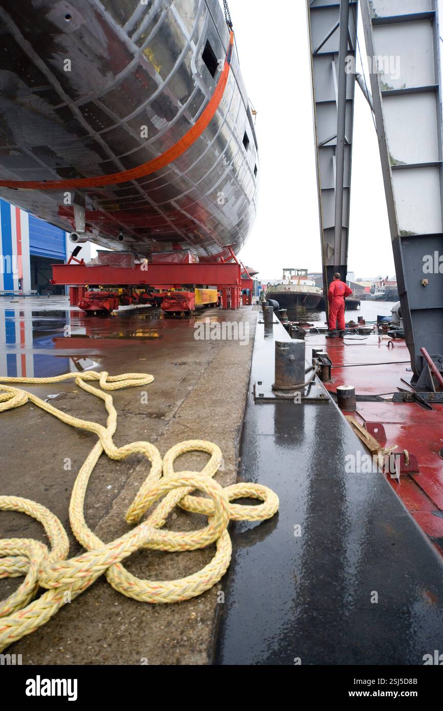 Shipbuilding Industry. Aluminium hull of a super sailing yacht being ...