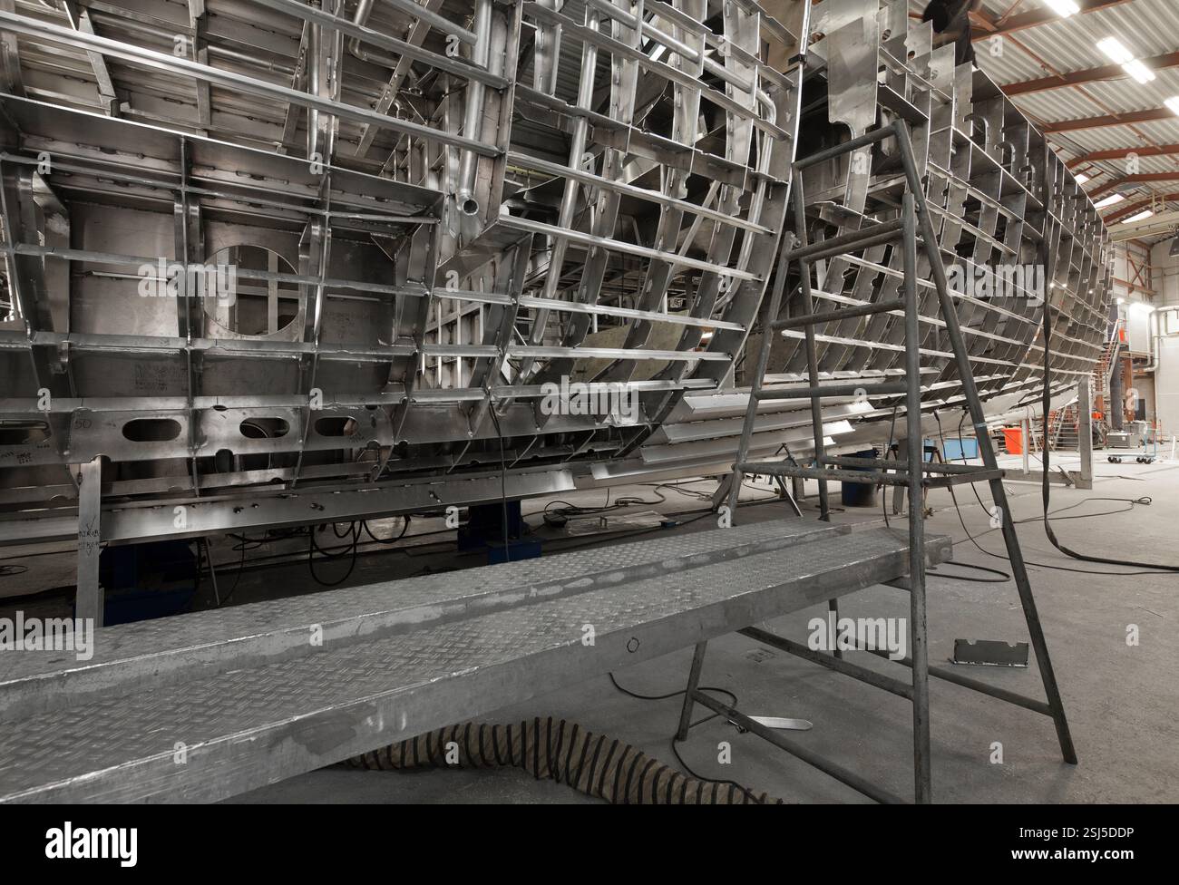 Shipbuilding Industry. Aluminium hull of a super sailing yacht being ...