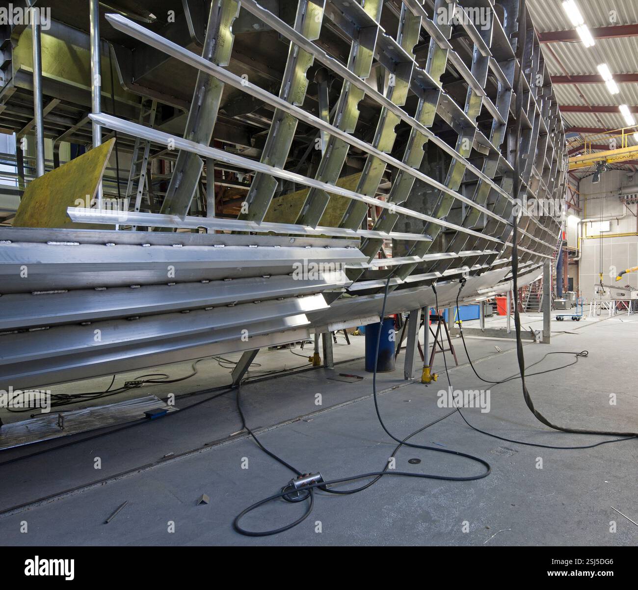 Shipbuilding Industry. Aluminium hull of a super sailing yacht being ...