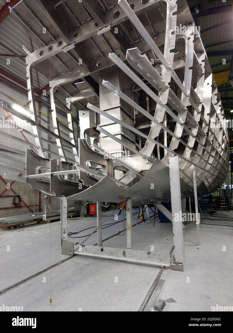 Shipbuilding Industry. Aluminium hull of a super sailing yacht being ...