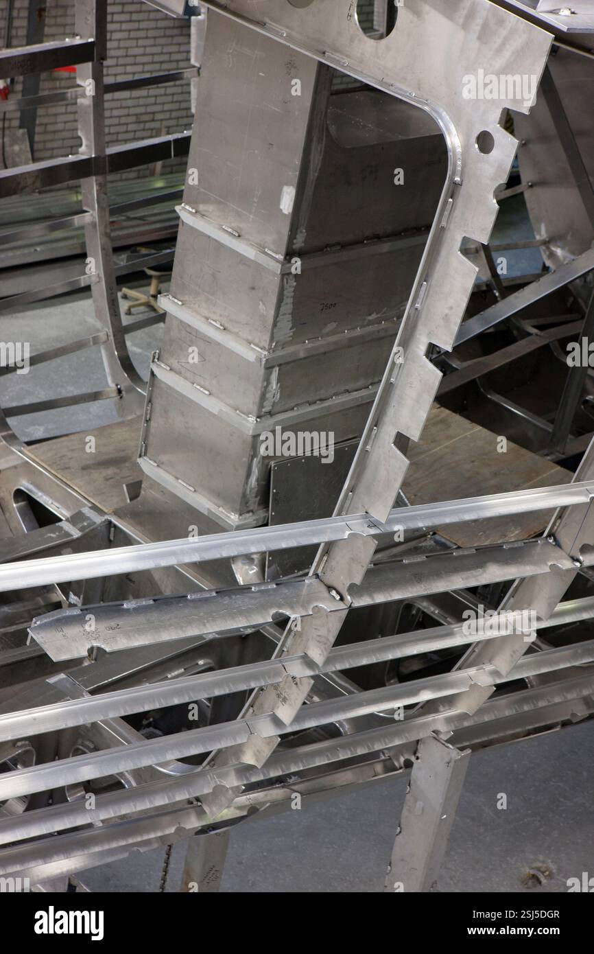 Shipbuilding Industry. Aluminium hull of a super sailing yacht being ...