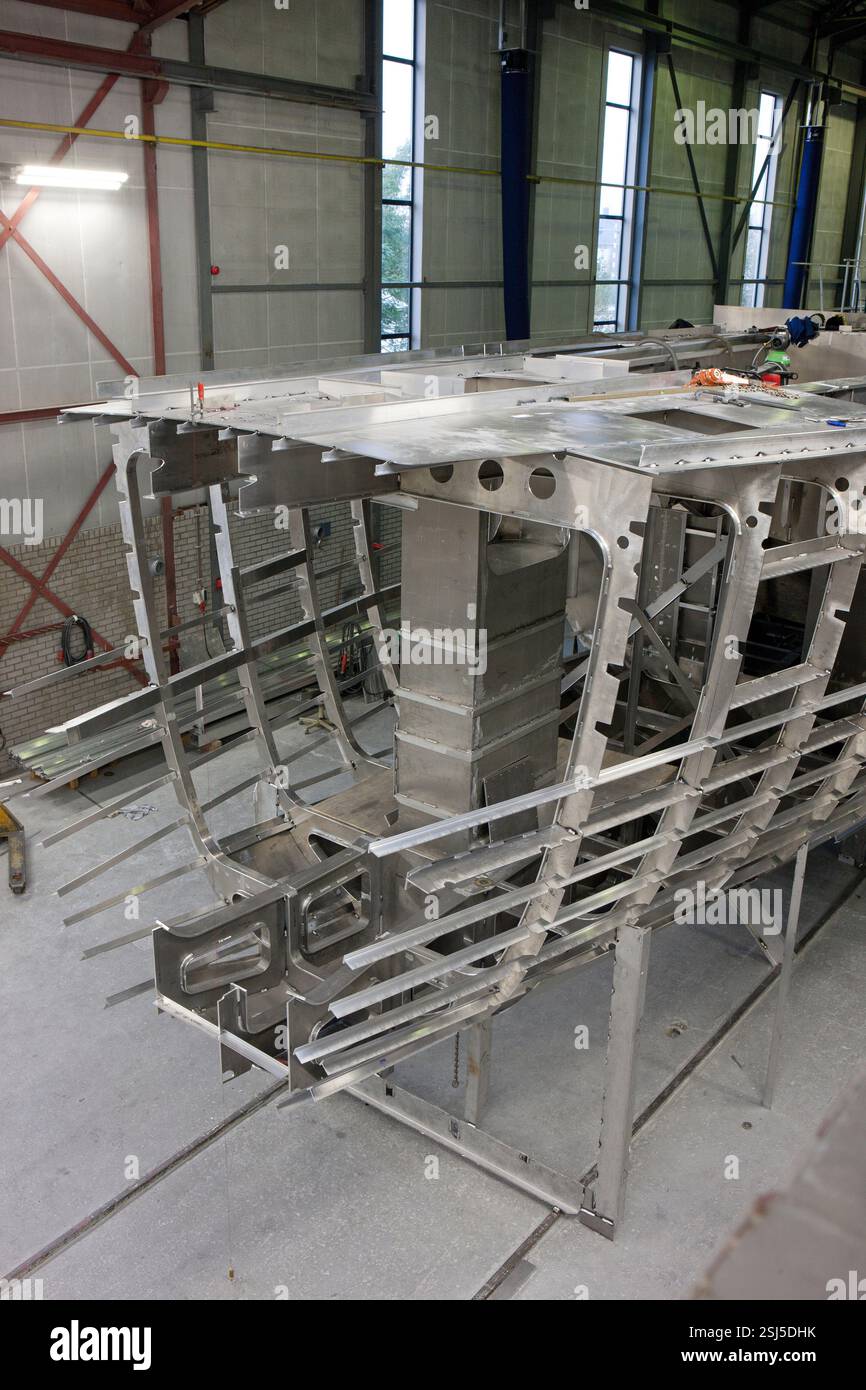 Shipbuilding Industry. Aluminium hull of a super sailing yacht being ...