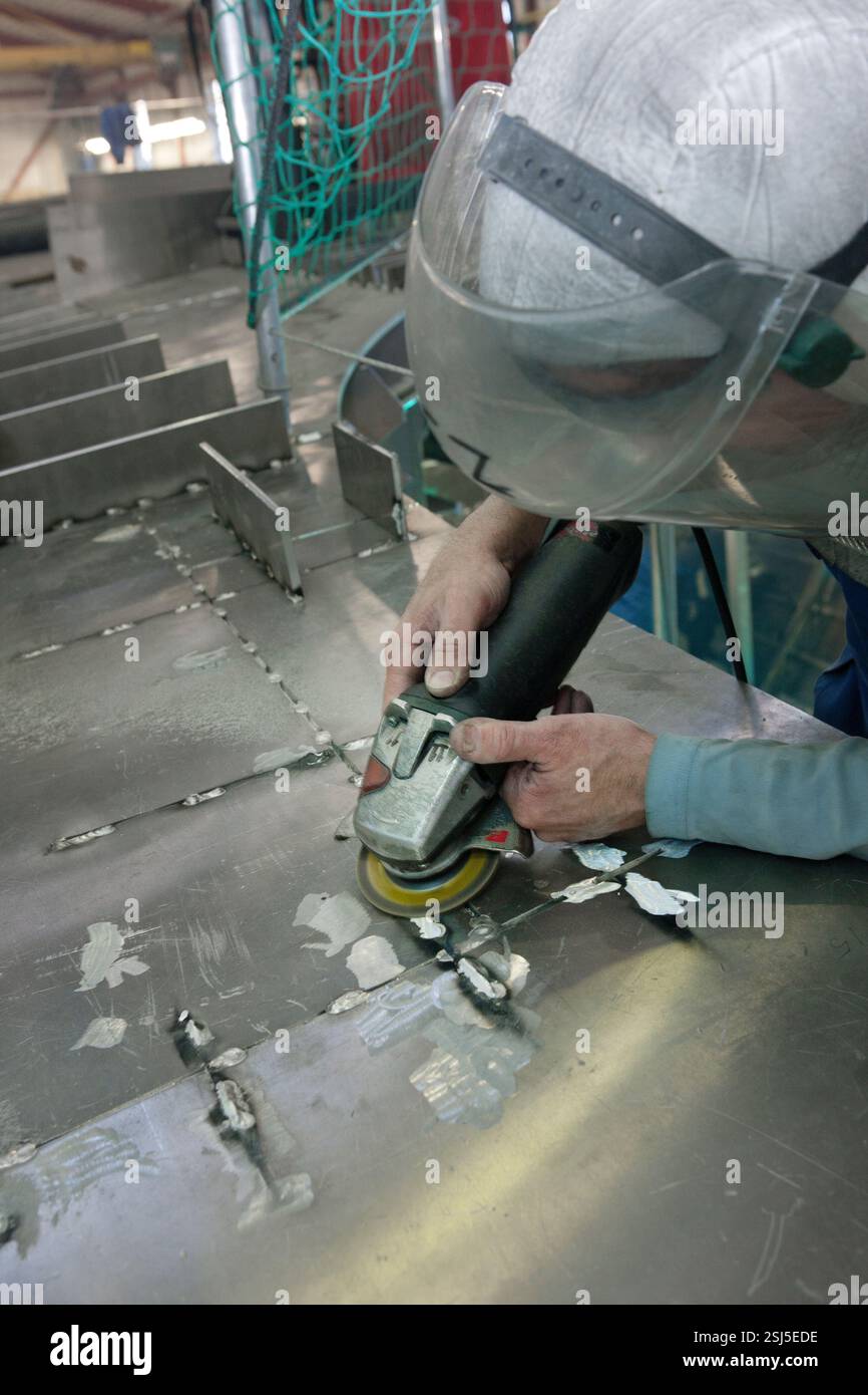 Shipbuilding Industry. Aluminium hull of a super sailing yacht being ...