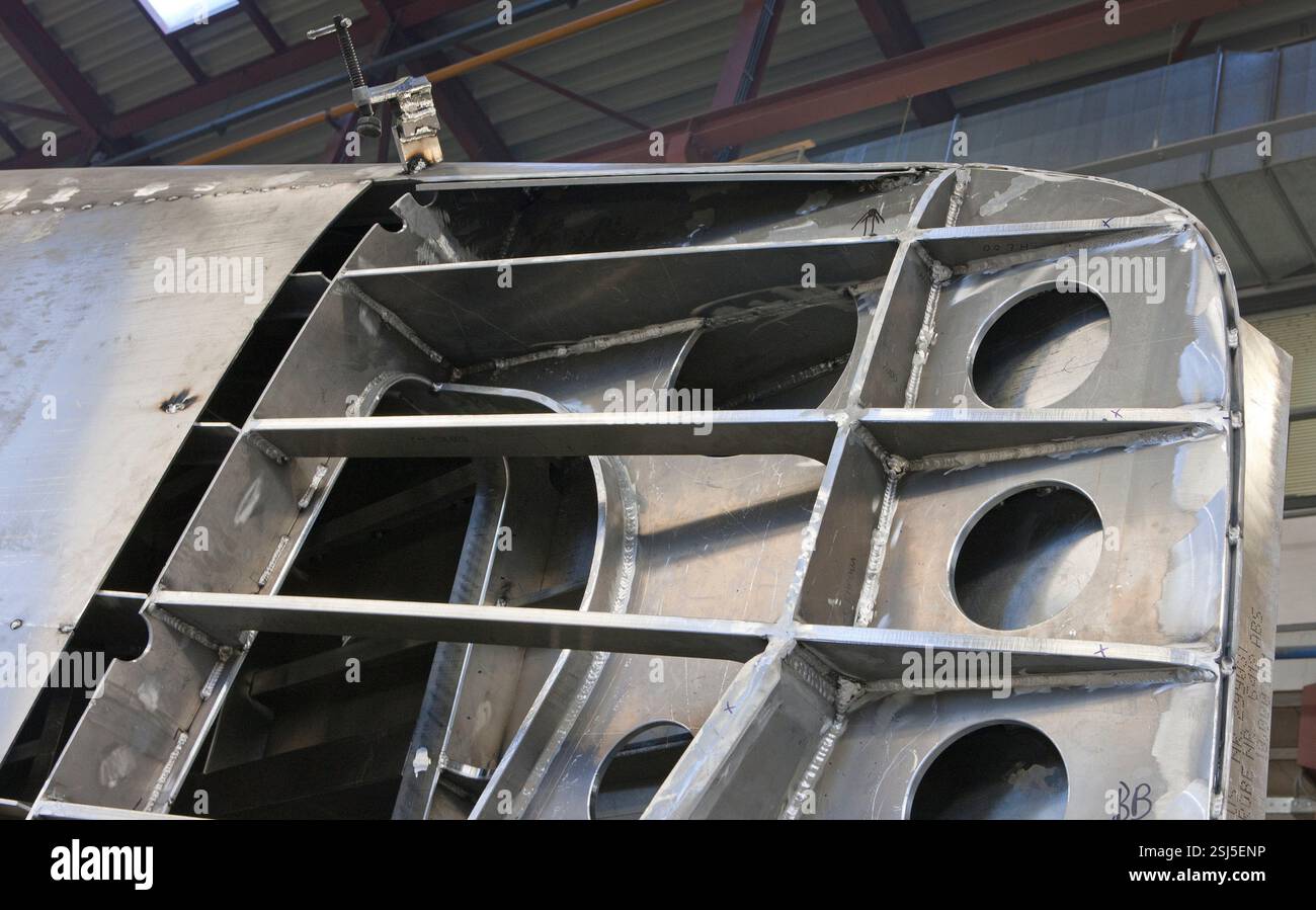 Shipbuilding Industry. Aluminium hull of a super sailing yacht being ...