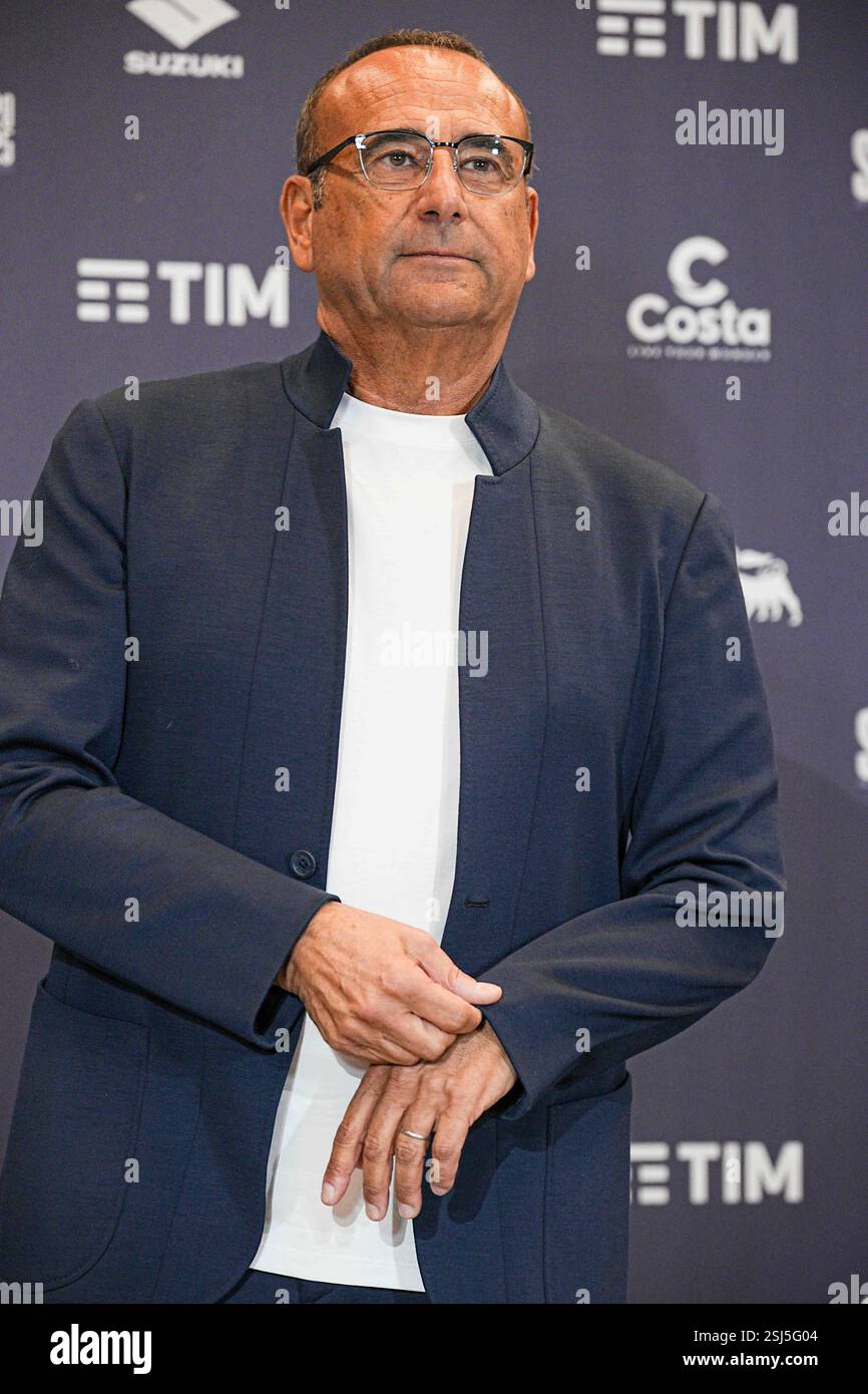 Carlo Conti attend a photocall at 75th edition of the Sanremo Italian ...