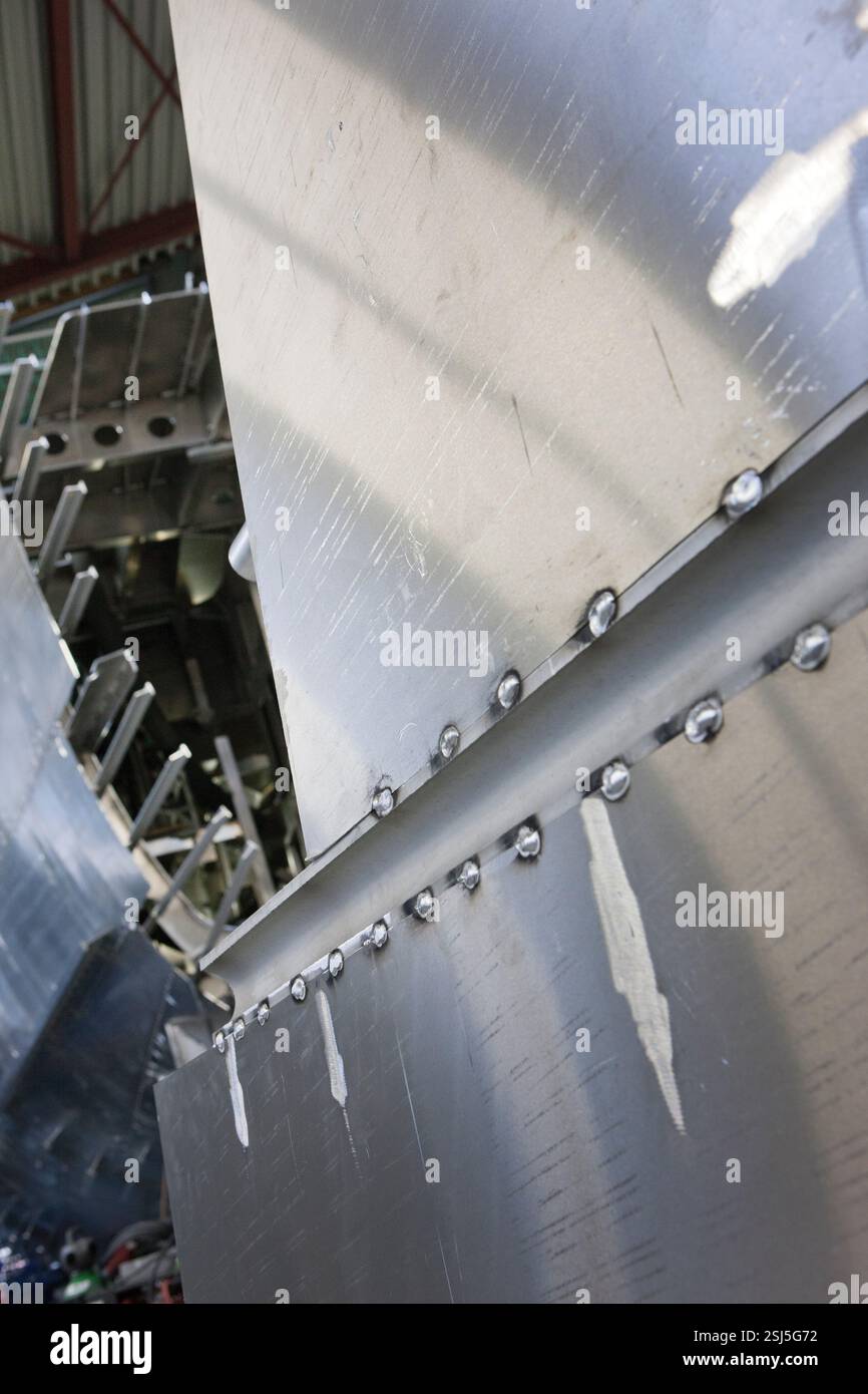 Shipbuilding Industry. Aluminium hull of a super sailing yacht being ...