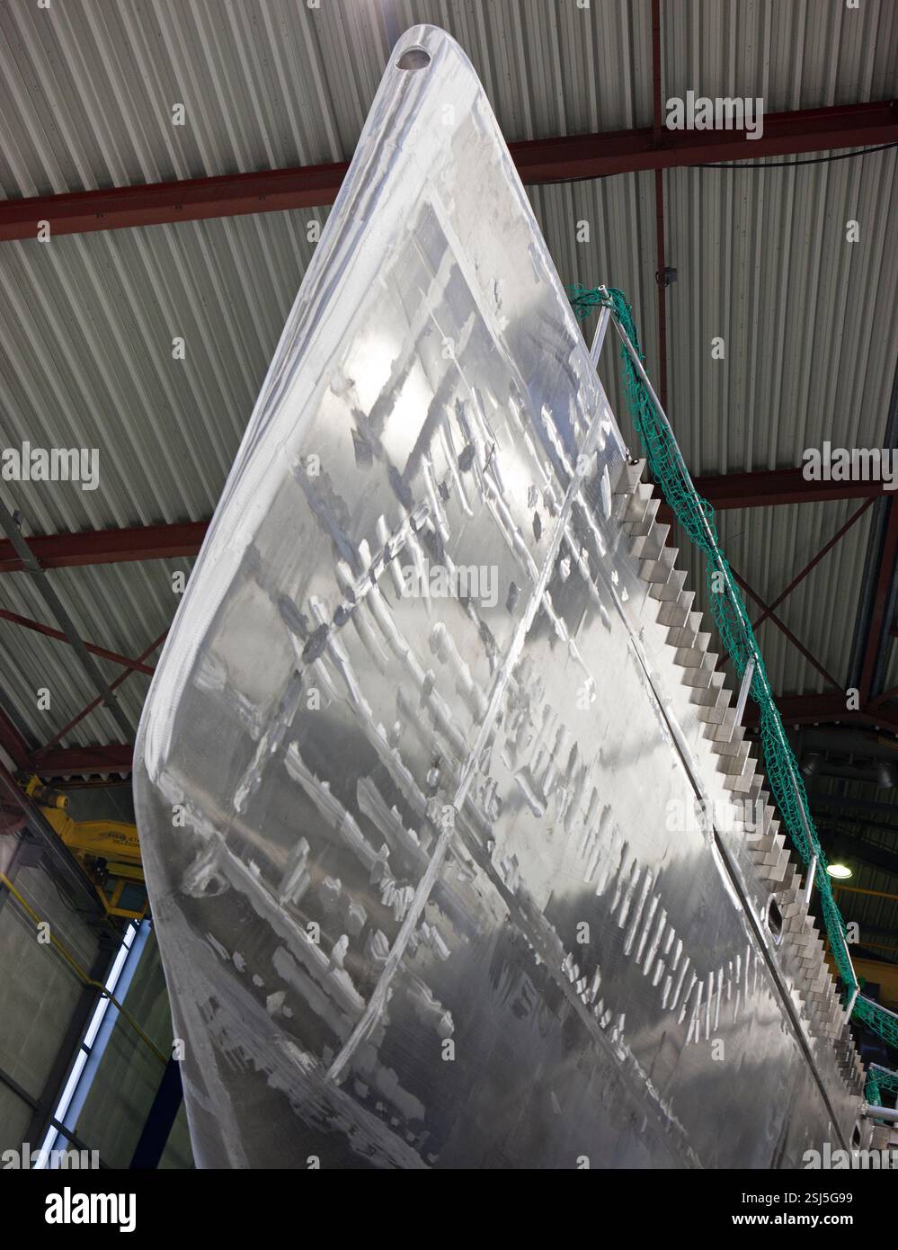 Shipbuilding Industry. Aluminium hull of a super sailing yacht being ...