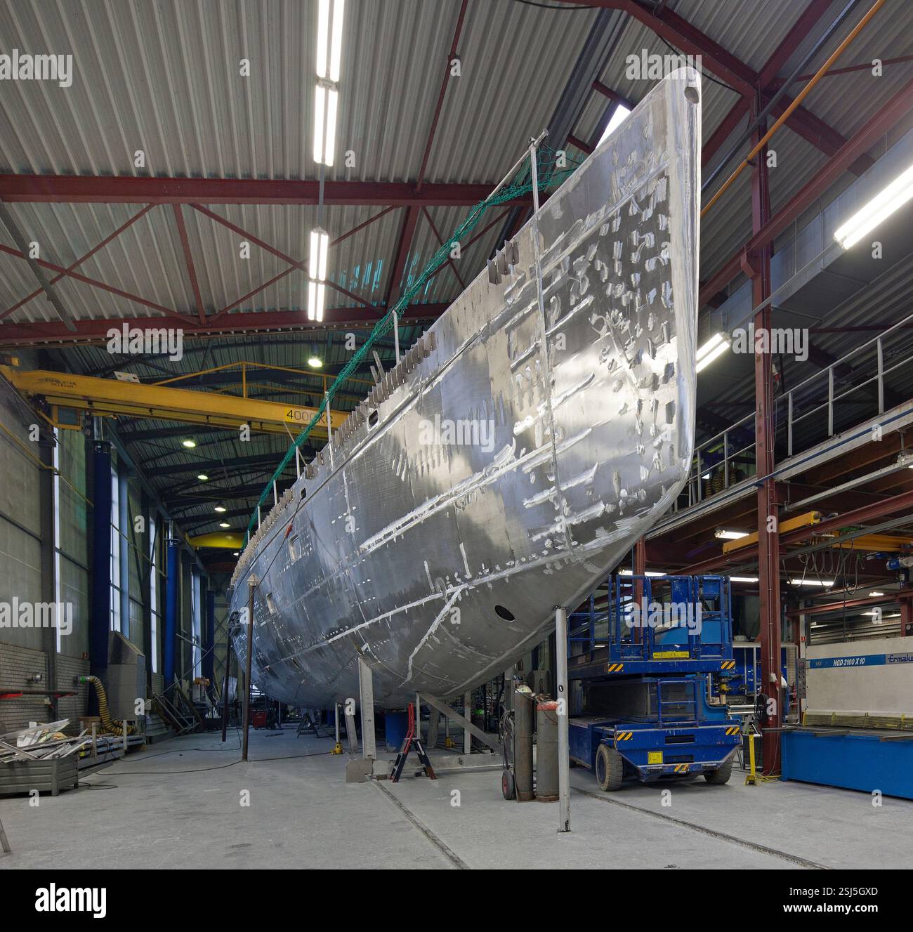 Shipbuilding Industry. Aluminium hull of a super sailing yacht being ...
