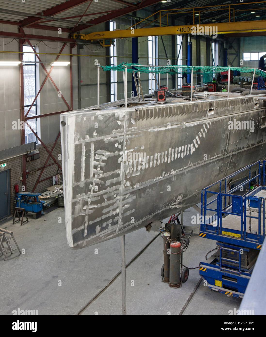 Shipbuilding Industry. Aluminium hull of a super sailing yacht being ...