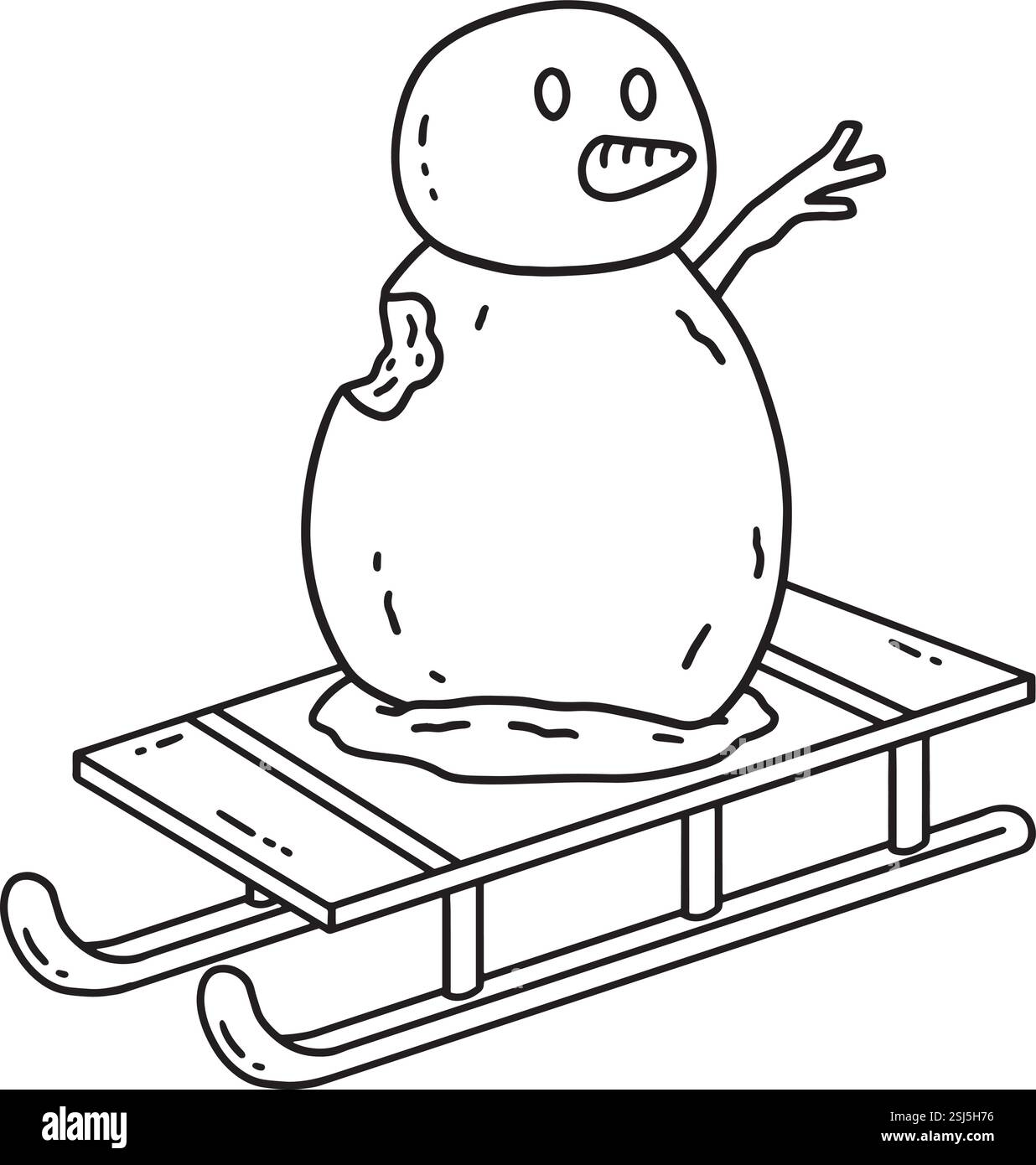 Sledding Snowman Isolated Coloring Page for Kids Stock Vector Image ...