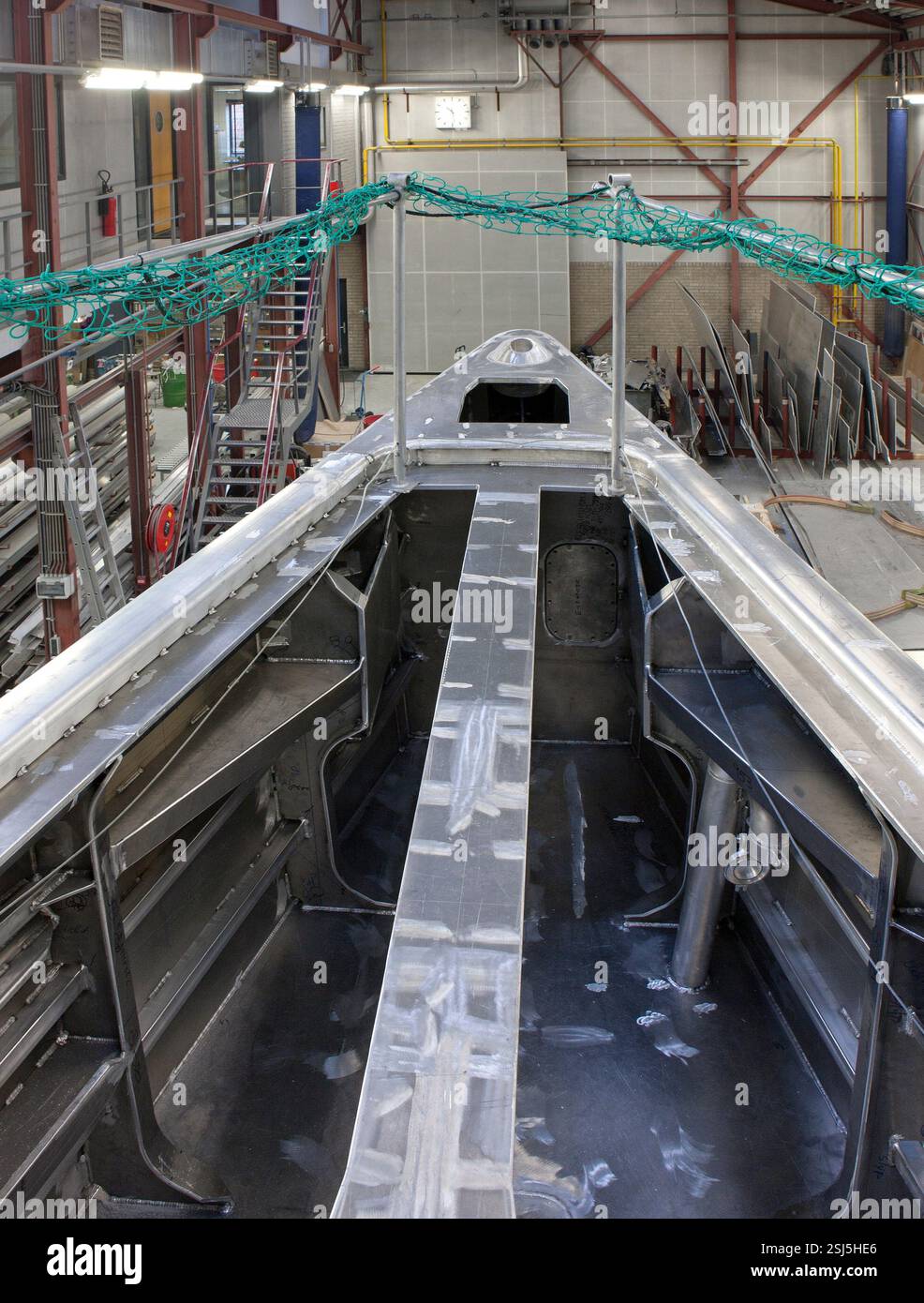 Shipbuilding Industry. Aluminium hull of a super sailing yacht being ...