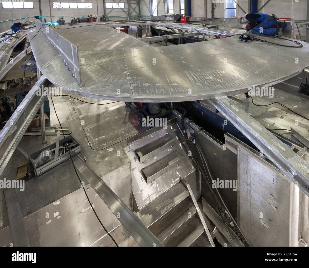 Shipbuilding Industry. Aluminium hull of a super sailing yacht being ...