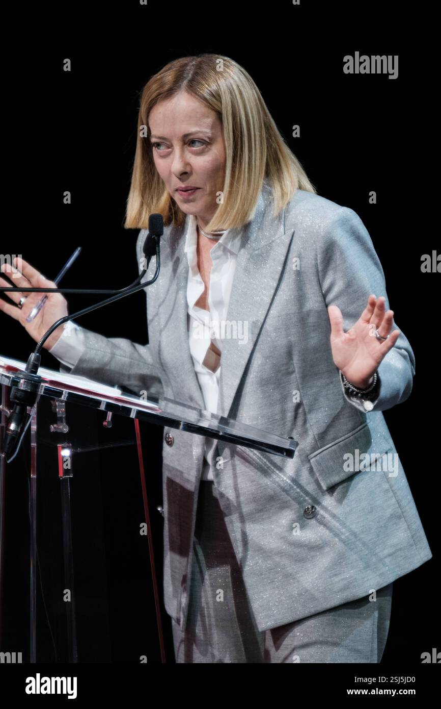 Rome, the prime minister Giorgia Meloni on the stage of the national ...