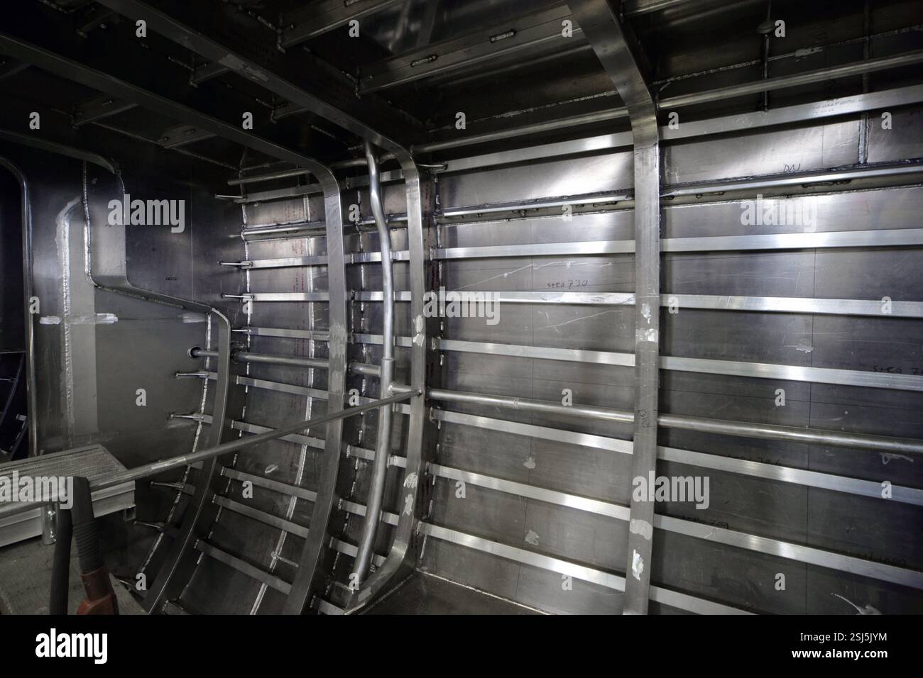 Shipbuilding Industry. Aluminium hull of a super sailing yacht being ...