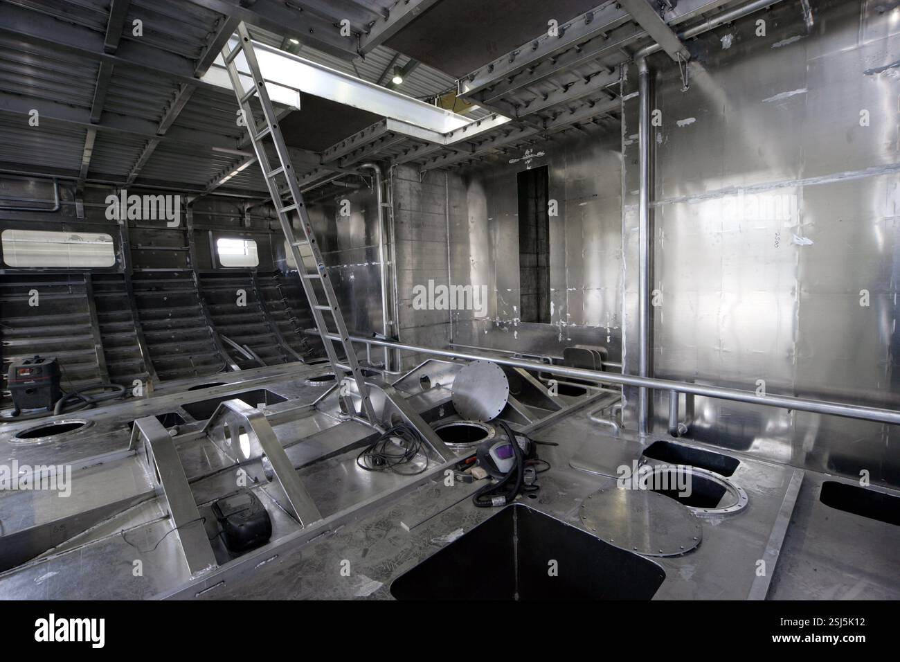 Shipbuilding Industry. Aluminium hull of a super sailing yacht being ...