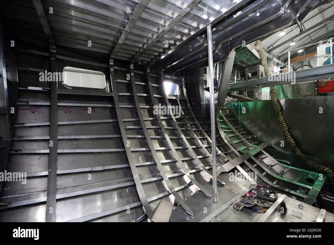 Shipbuilding Industry. Aluminium hull of a super sailing yacht being ...