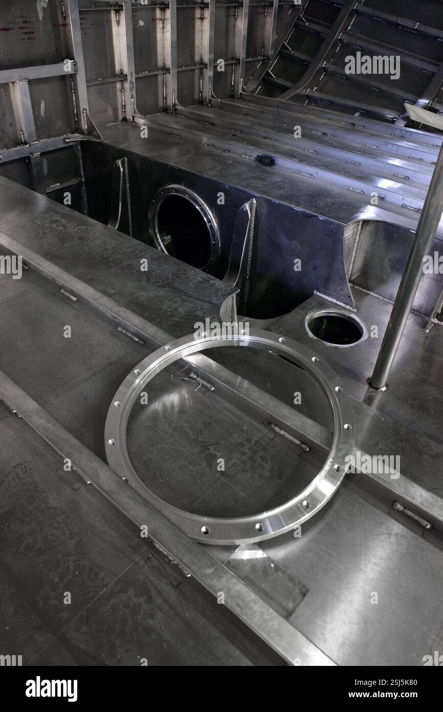Shipbuilding Industry. Aluminium hull of a super sailing yacht being ...