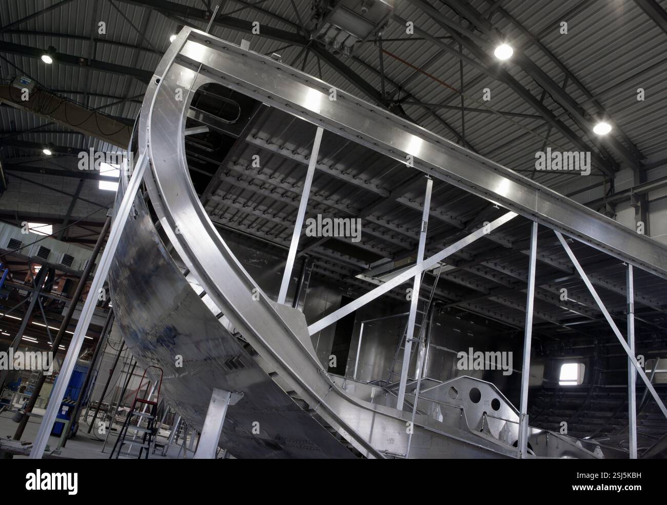 Shipbuilding Industry. Aluminium hull of a super sailing yacht being ...