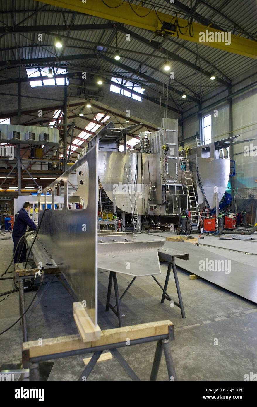 Shipbuilding Industry. Aluminium hull of a super sailing yacht being ...