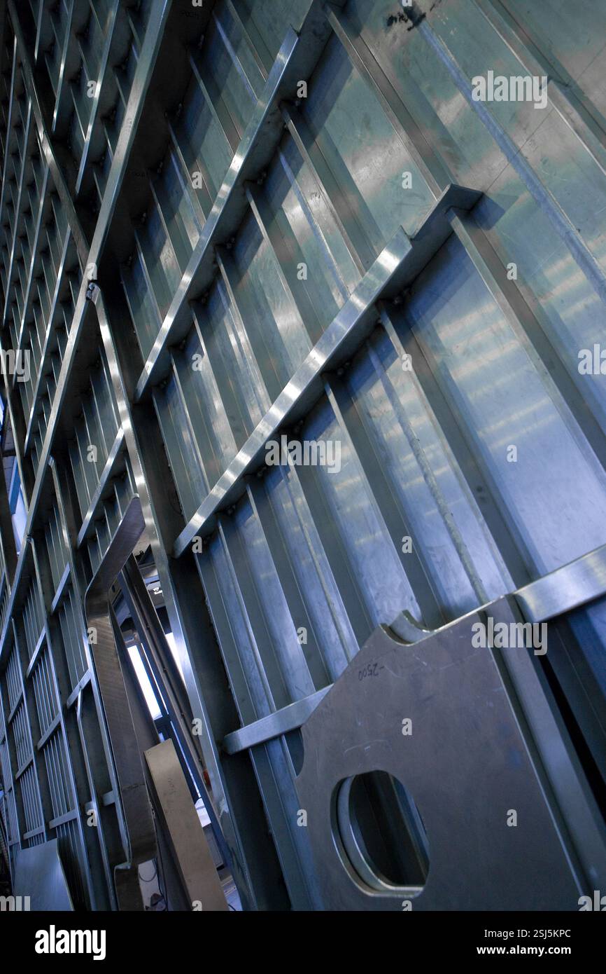 Shipbuilding Industry. Aluminium hull of a super sailing yacht being ...
