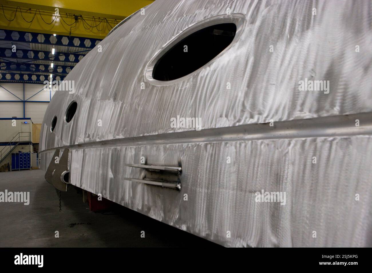 Shipbuilding Industry. Aluminium hull of a super sailing yacht being ...