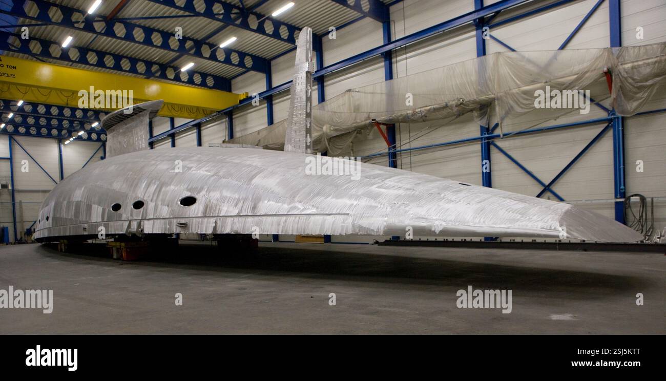 Shipbuilding Industry. Aluminium hull of a super sailing yacht being ...