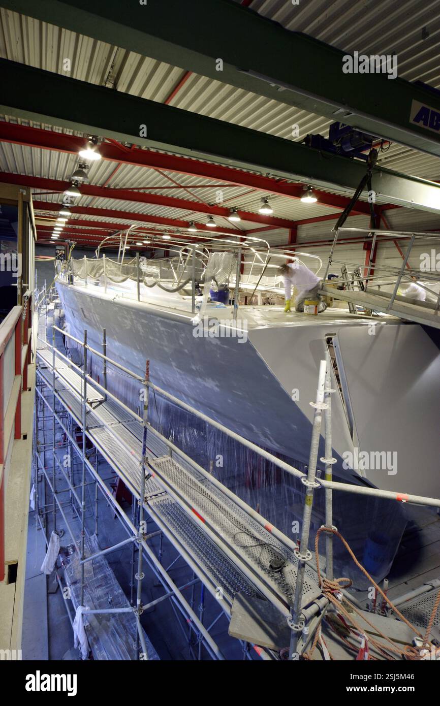 Shipbuilding Industry. Aluminium hull of a super sailing yacht being ...