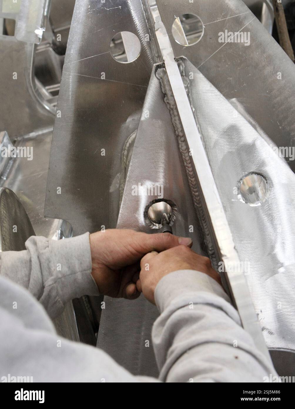 Shipbuilding Industry. Aluminium hull of a super sailing yacht being ...