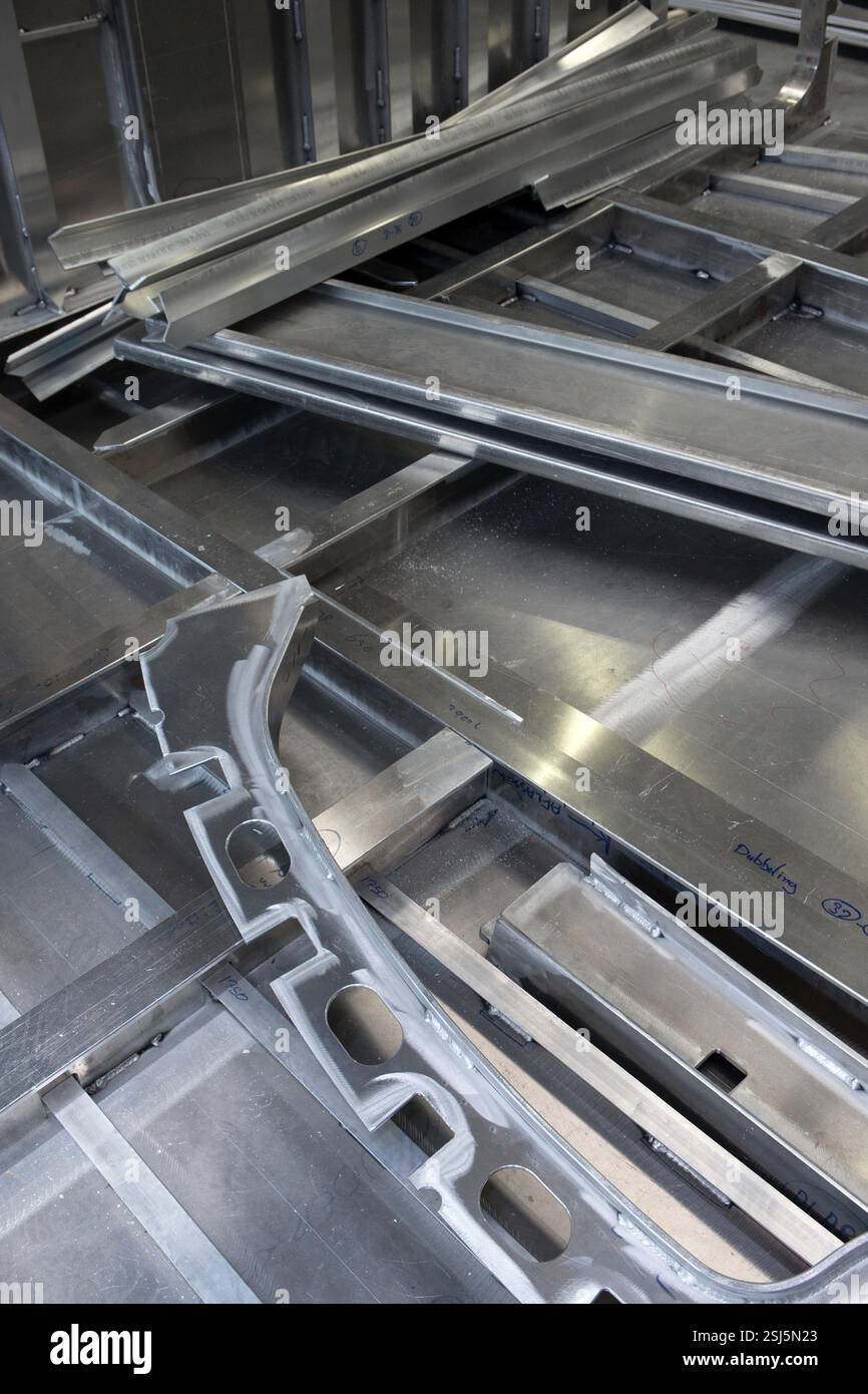 Shipbuilding Industry. Aluminium hull of a super sailing yacht being ...