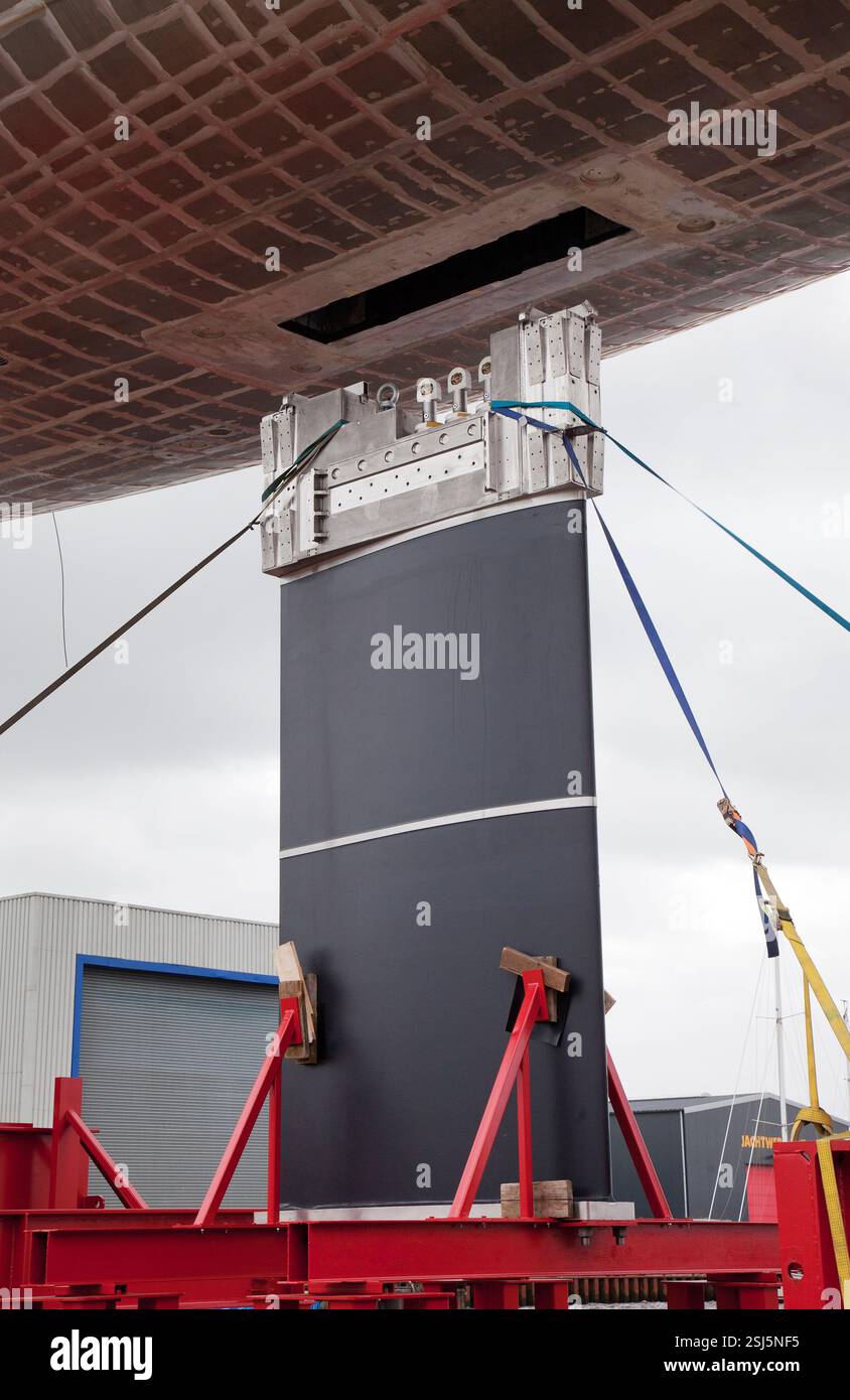 Shipbuilding Industry. Aluminium hull of a super sailing yacht being ...