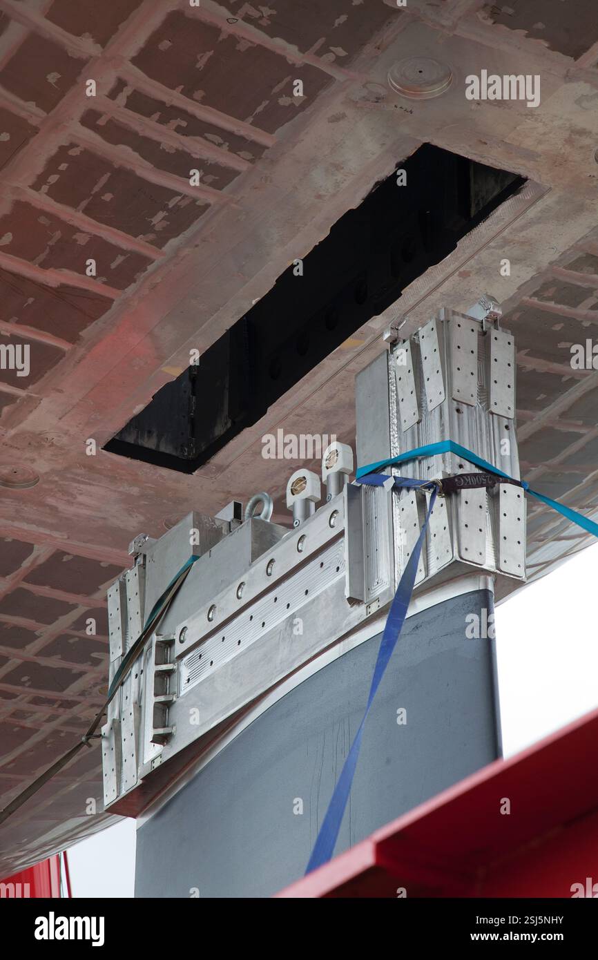 Shipbuilding Industry. Aluminium hull of a super sailing yacht being ...