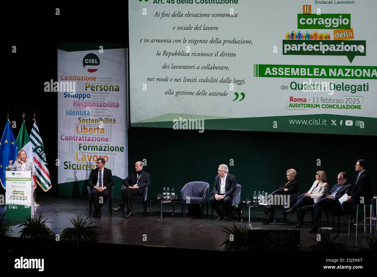 Rome, the prime minister Giorgia Meloni on the stage of the national ...