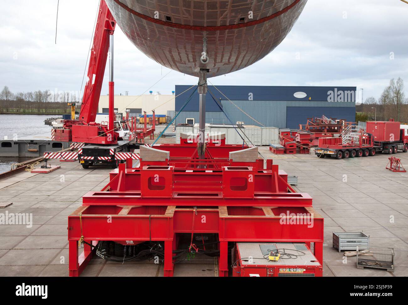 Shipbuilding Industry. Aluminium hull of a super sailing yacht being ...