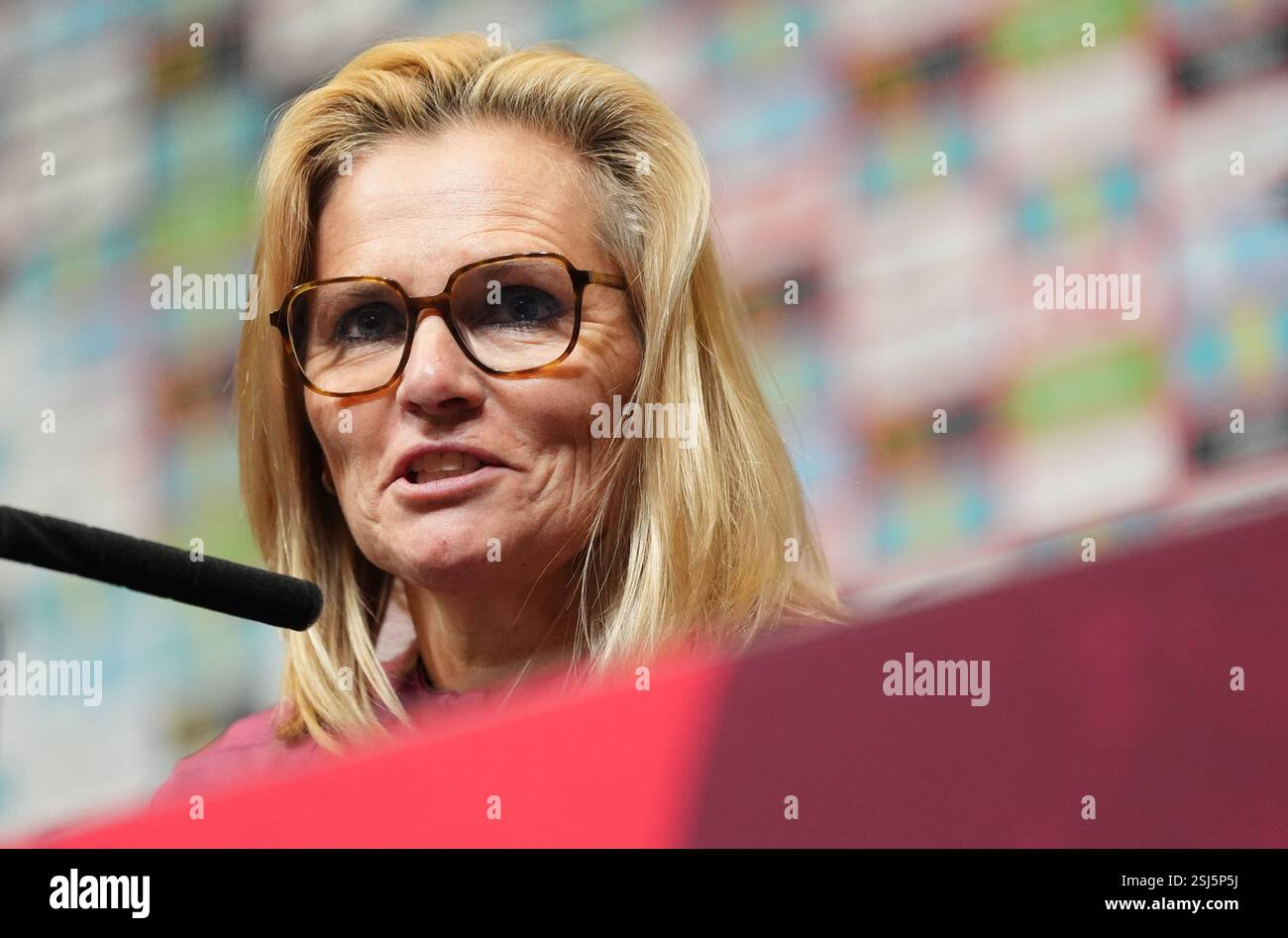England manager Sarina Wiegman during a press conference at Wembley ...