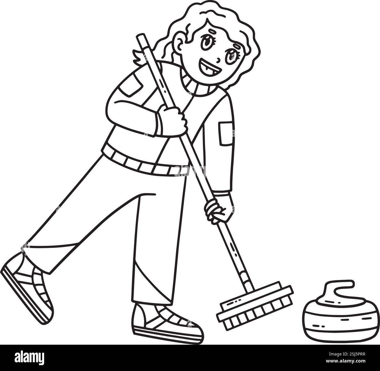 Curling Female Curler Sweeping Isolated Coloring Stock Vector Image ...