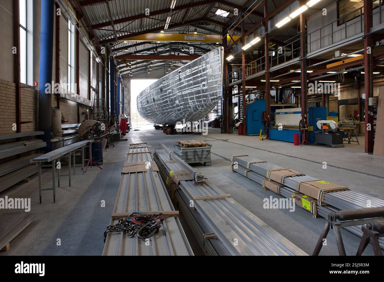Shipbuilding Industry. Aluminium hull of a super sailing yacht being ...