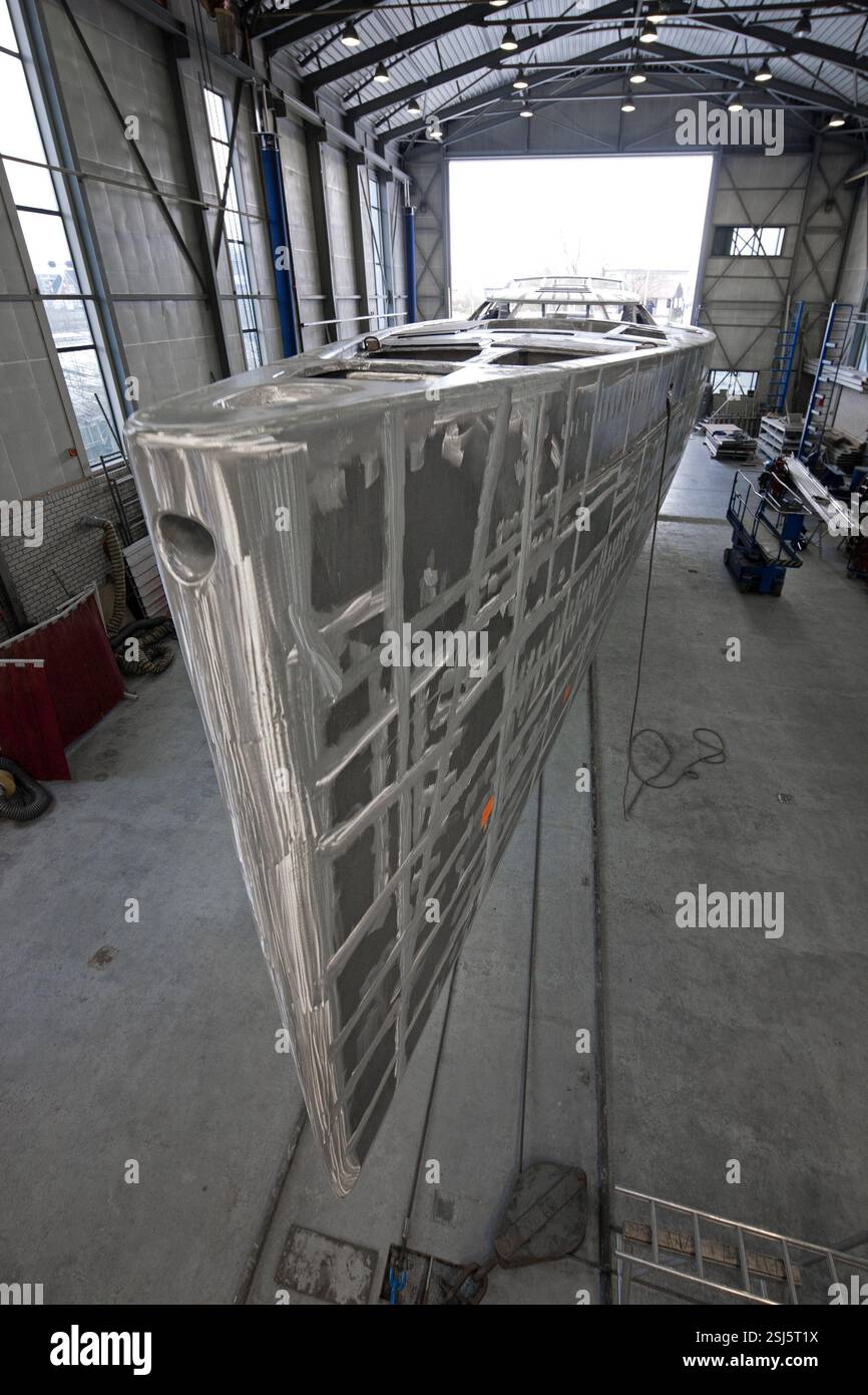 Shipbuilding Industry. Aluminium hull of a super sailing yacht being ...