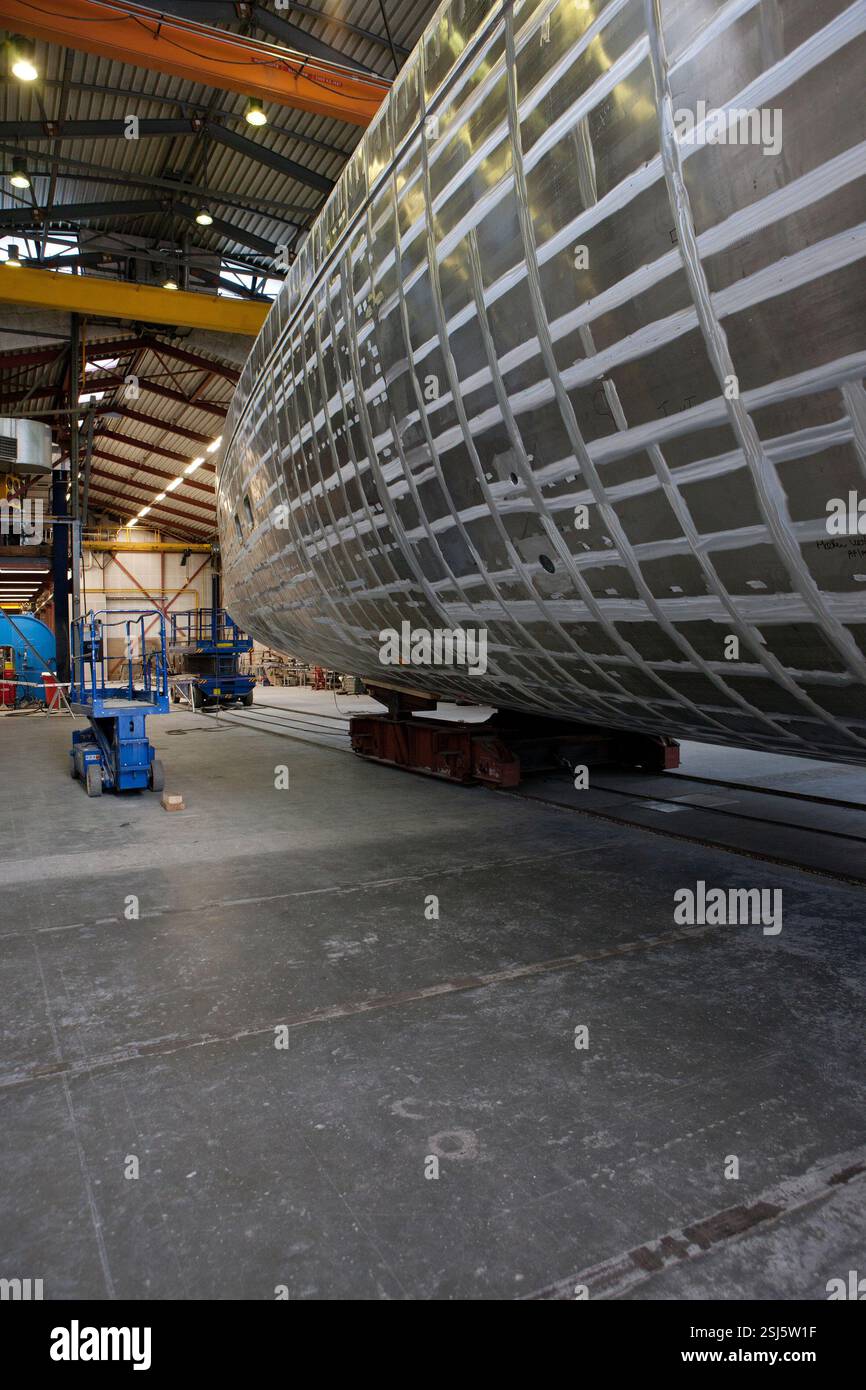 Shipbuilding Industry. Aluminium hull of a super sailing yacht being ...