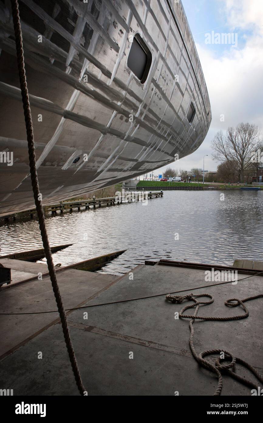 Shipbuilding Industry. Aluminium hull of a super sailing yacht being ...