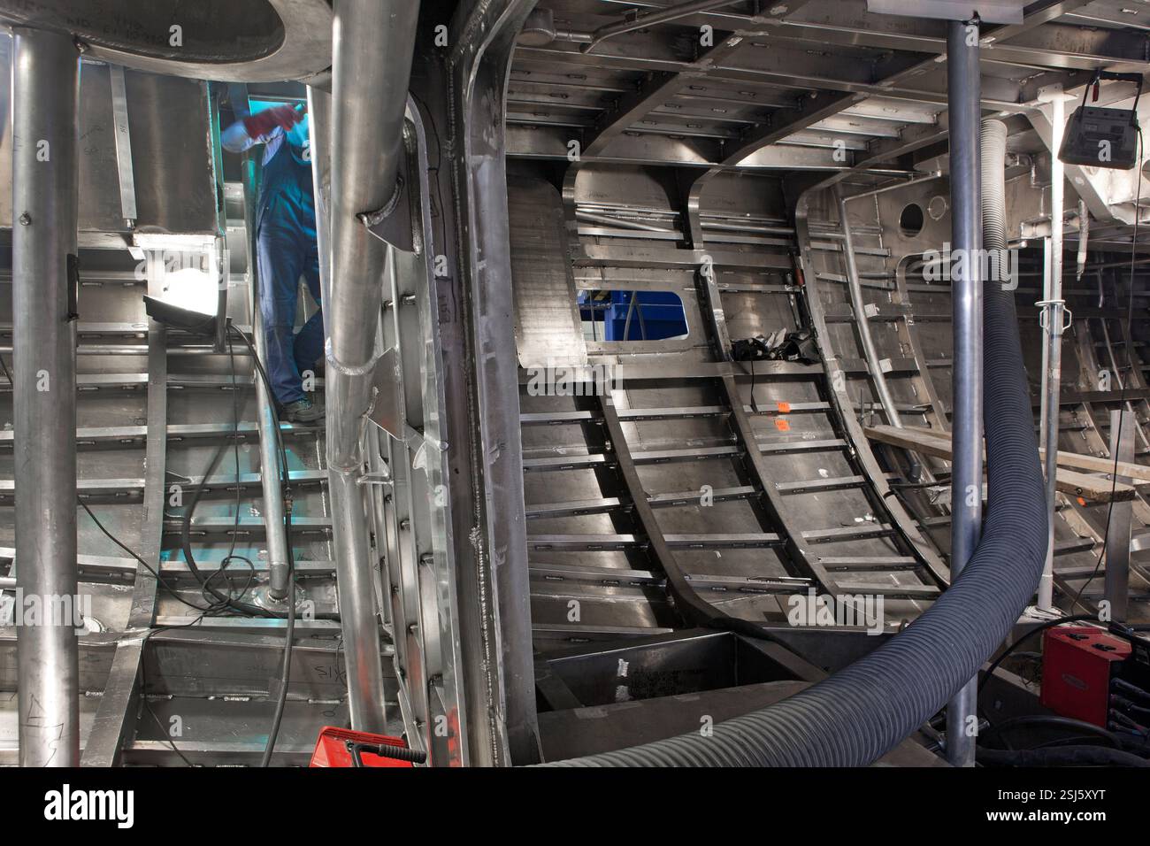 Shipbuilding Industry. Aluminium hull of a super sailing yacht being ...