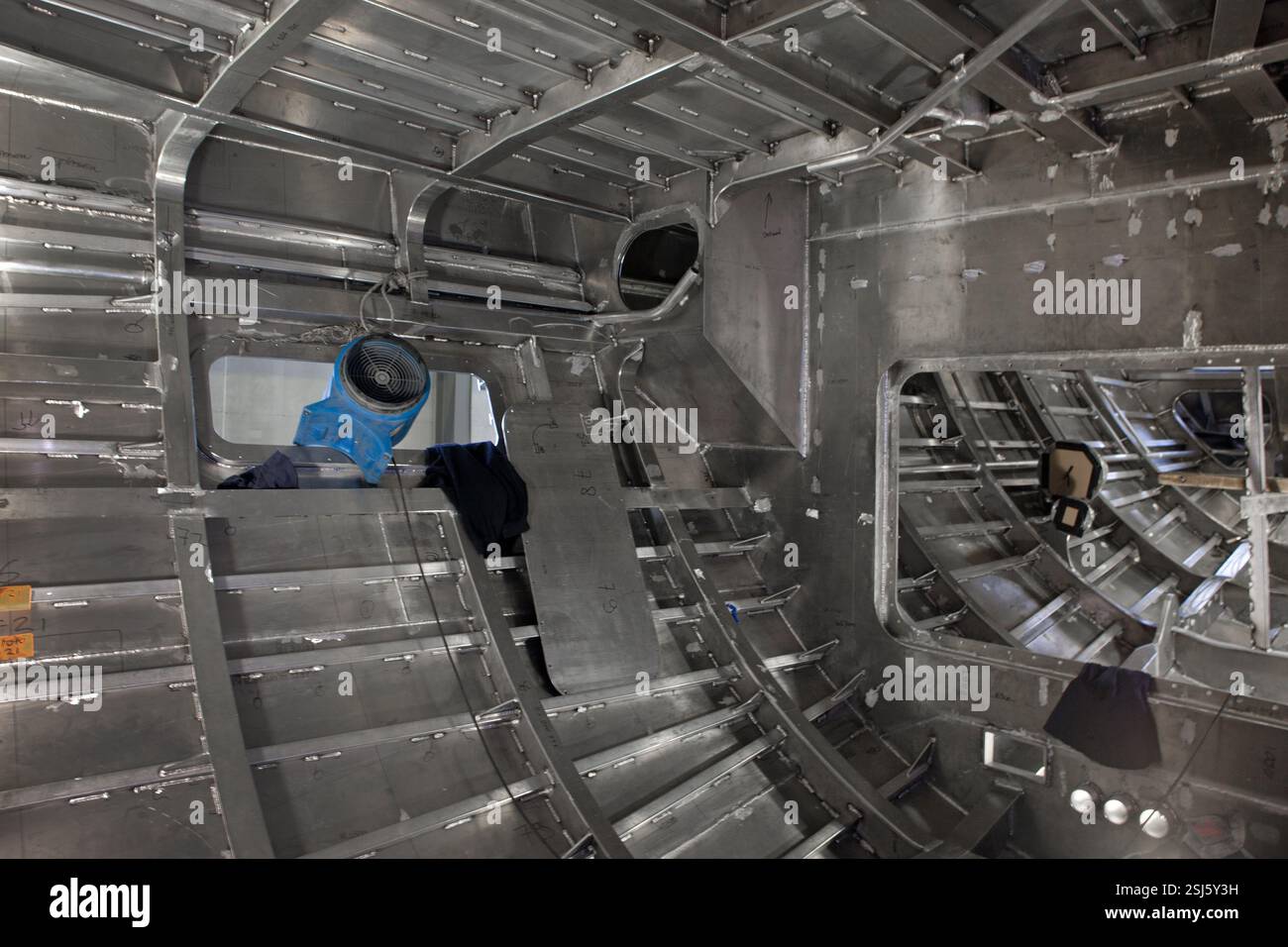 Shipbuilding Industry. Aluminium hull of a super sailing yacht being ...